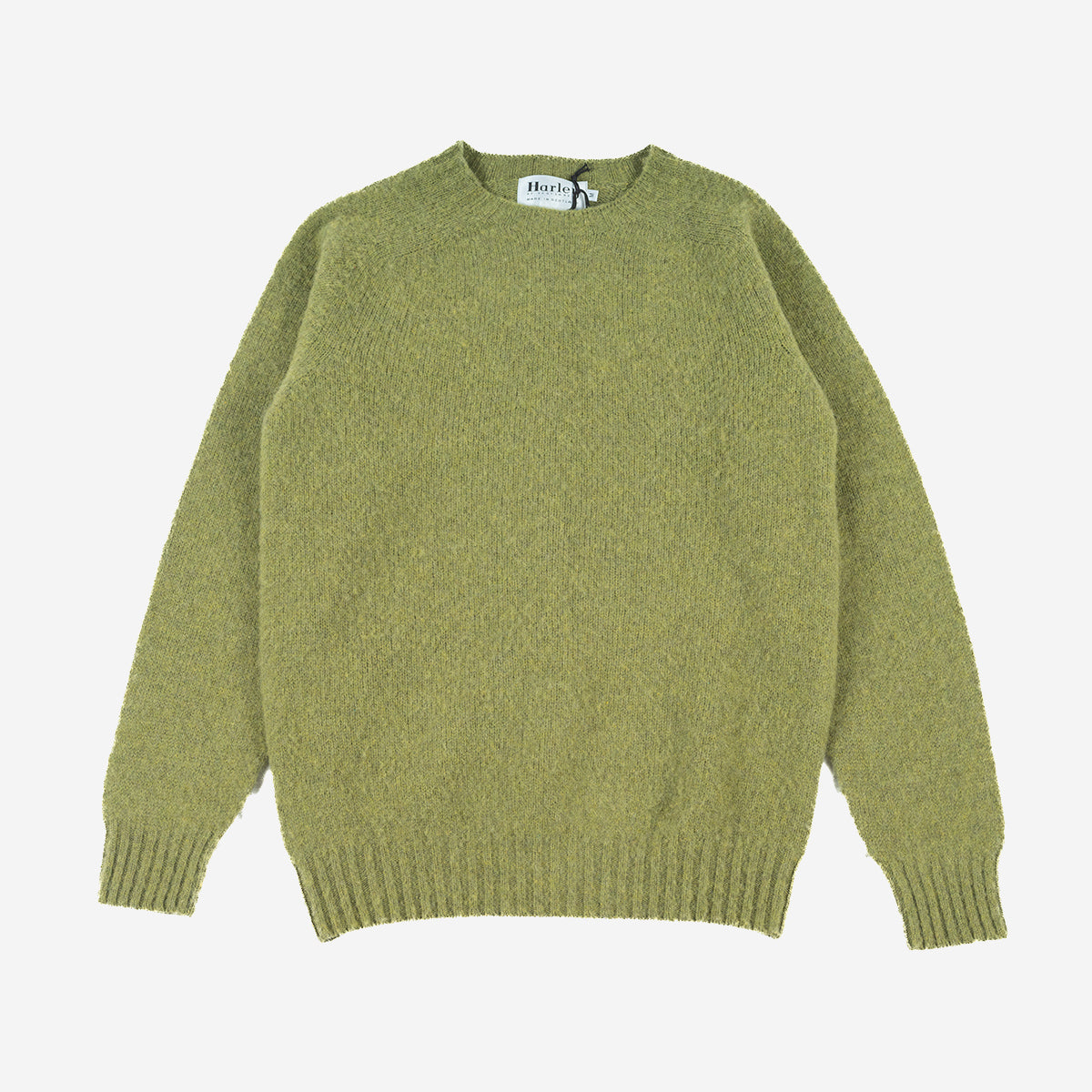 Harley of Scotland - Supersoft Shaggy Wool Crew Sweater - Olive Grove ...